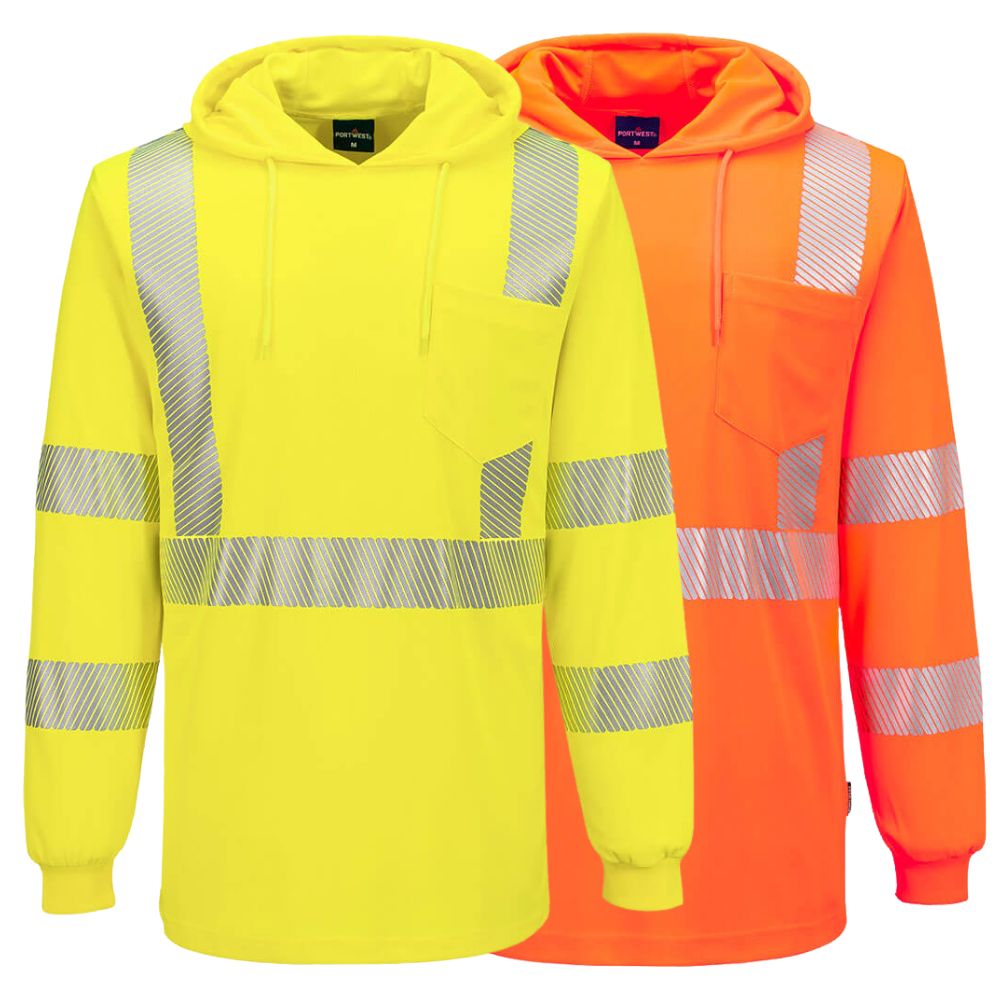Portwest L042 Hi-Vis Lightweight Hooded T-Shirt L/S | Hi-Viz.com