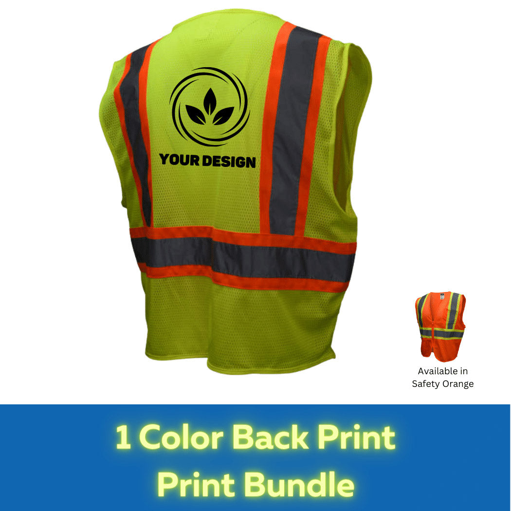 Class 2 Safety Vest with Two-Tone Trim, 1 Color Back Print